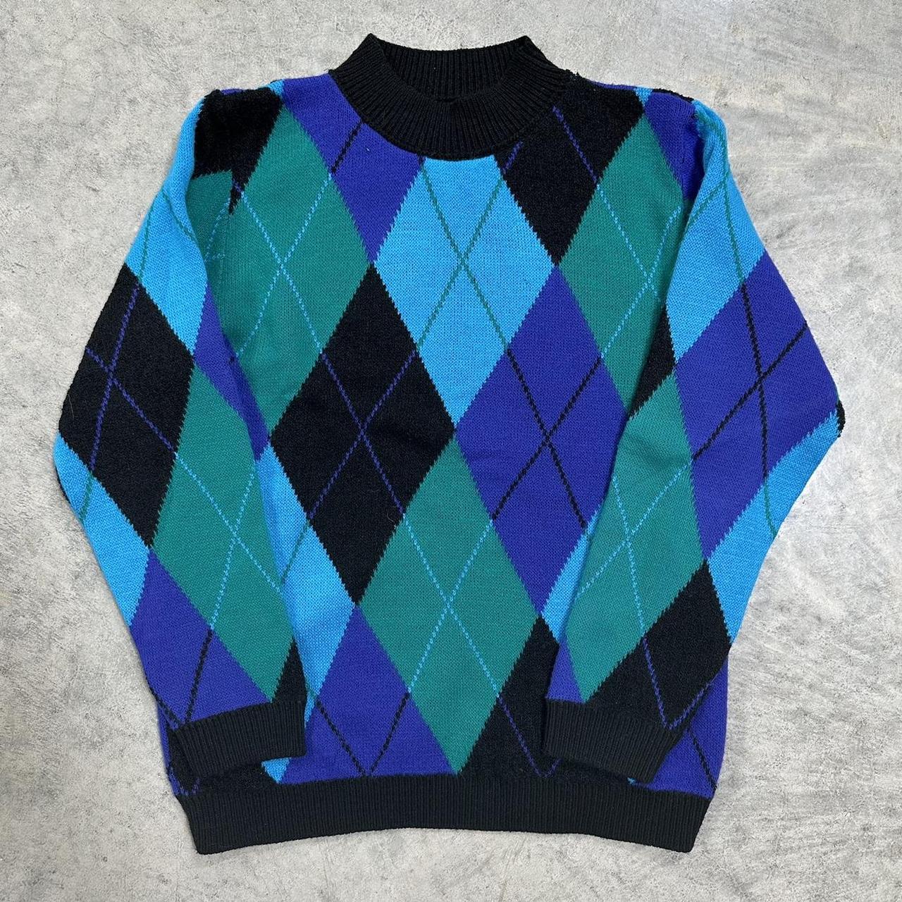 90s abstract Diamond pattern sweater Good... - Depop