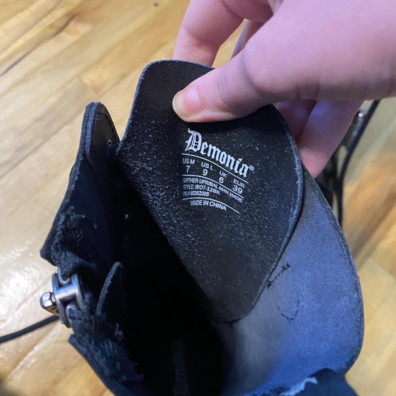 Demonia Riot-12bk black leather combat boots size... | Depop
