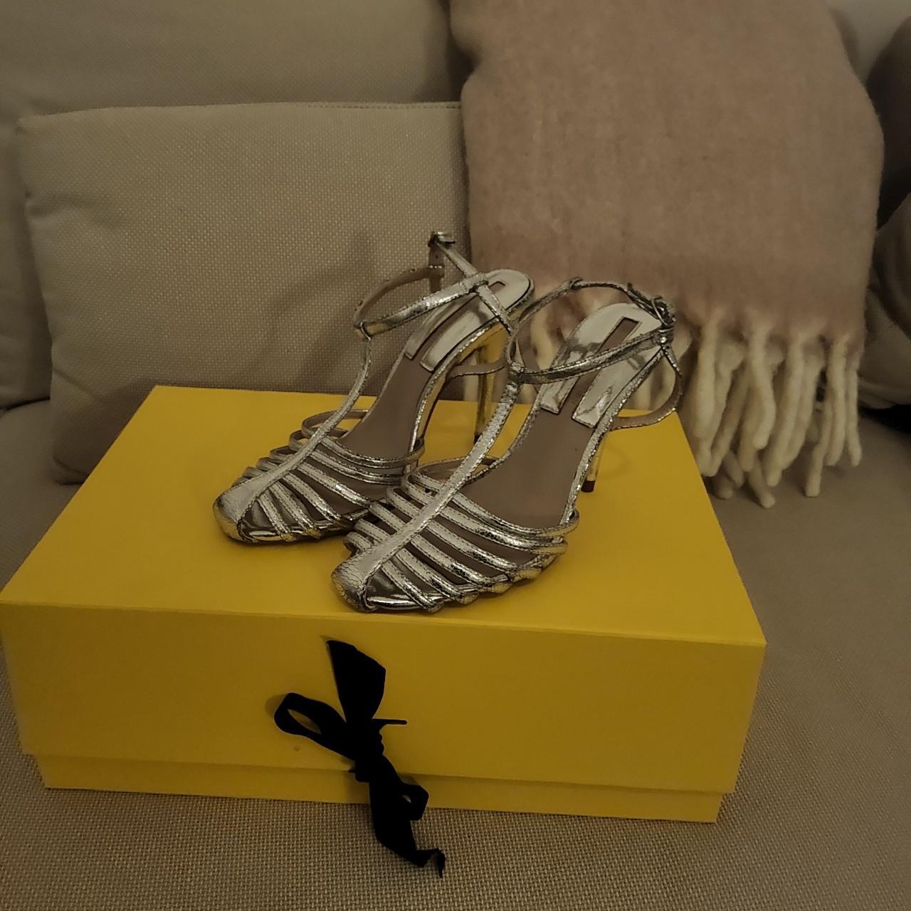 Zara collection heels - metallic silver strappy sandals - Depop