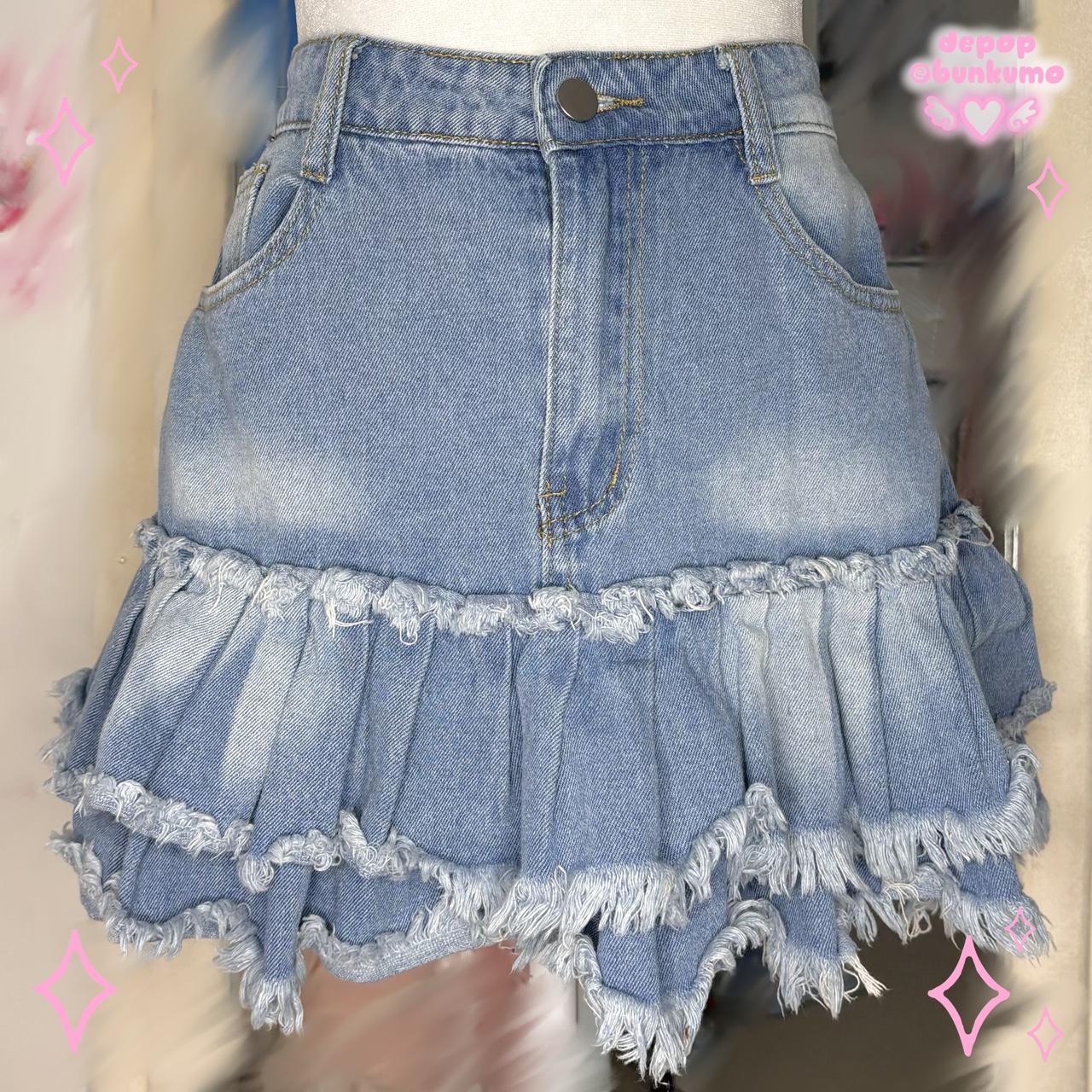Shein blue ruffle jean skirt - perfect... - Depop