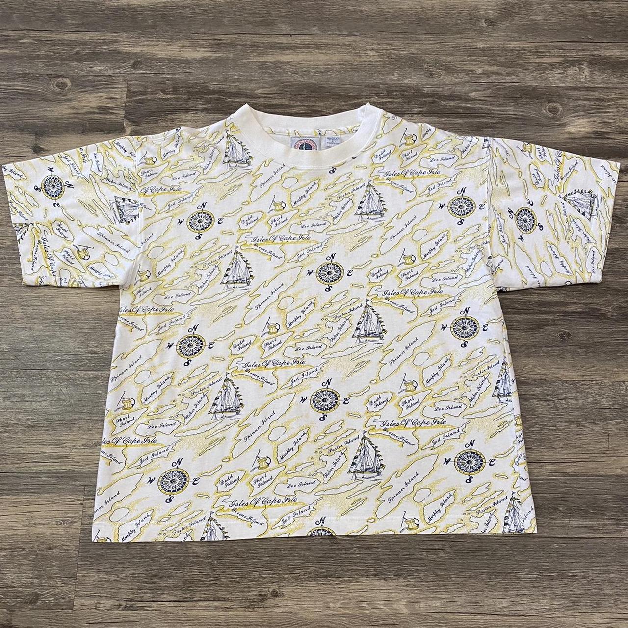 Vintage 90s compass sailboat ocean all over print... - Depop