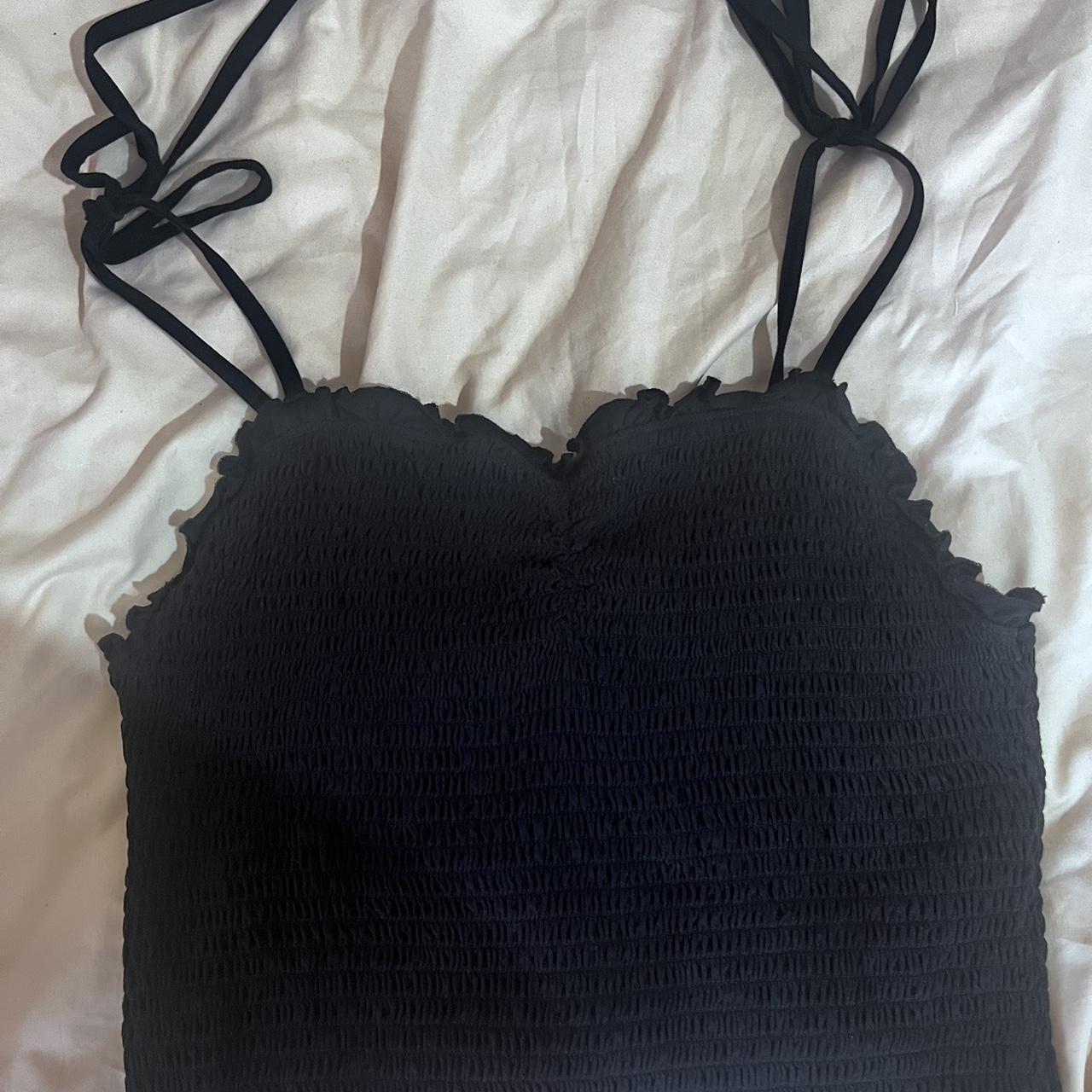 Cropped black spaghetti top, with adjustable straps... - Depop