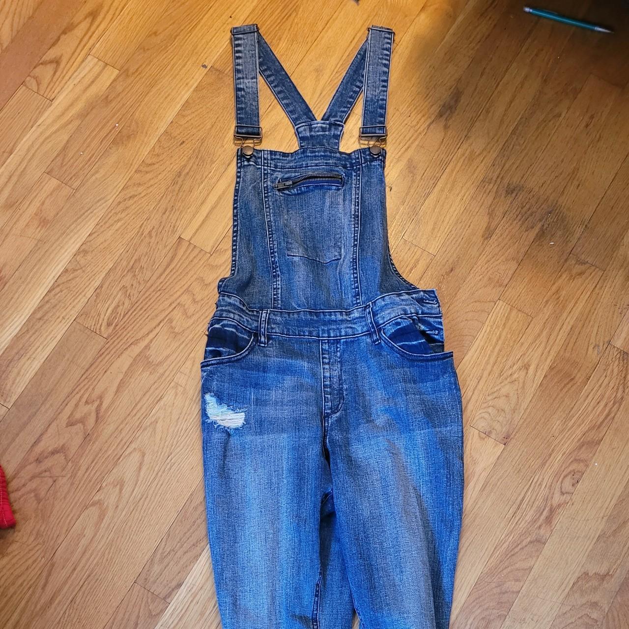 Distressed stretchy zipper pocket overalls, labeled... - Depop