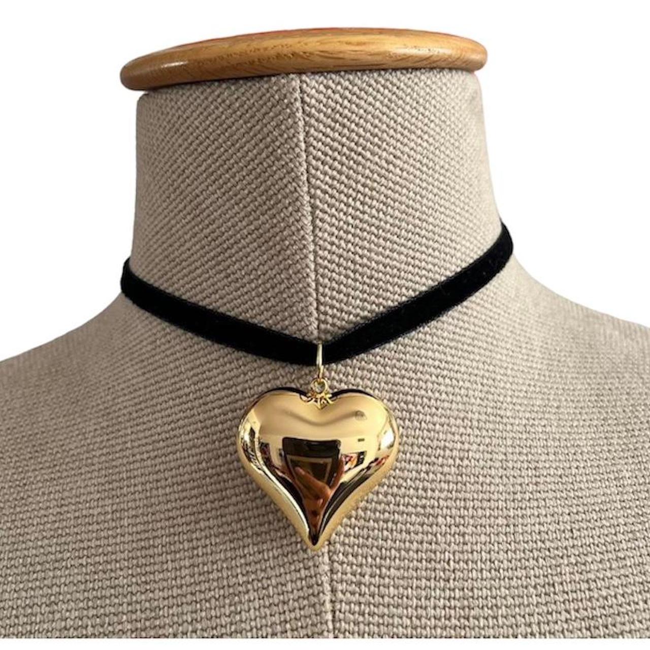 Large gold heart velvet ribbon necklace... - Depop