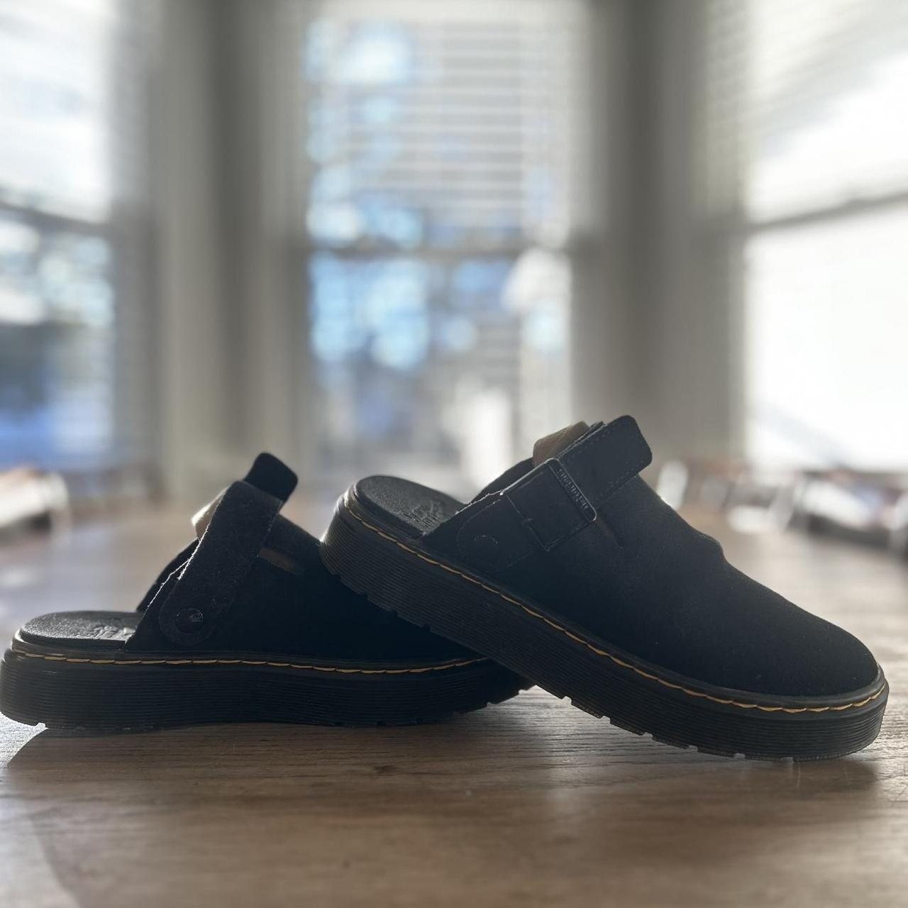 Black suede doc marten clogs size 7! They fit true... | Depop