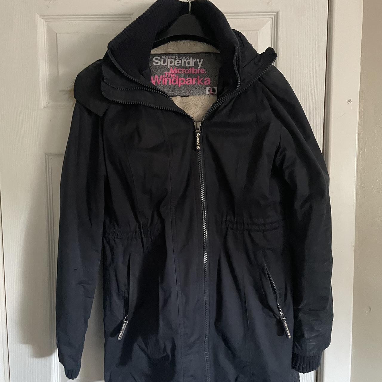 Superdry jacket Navy blue Faux fur hood trim Size... - Depop