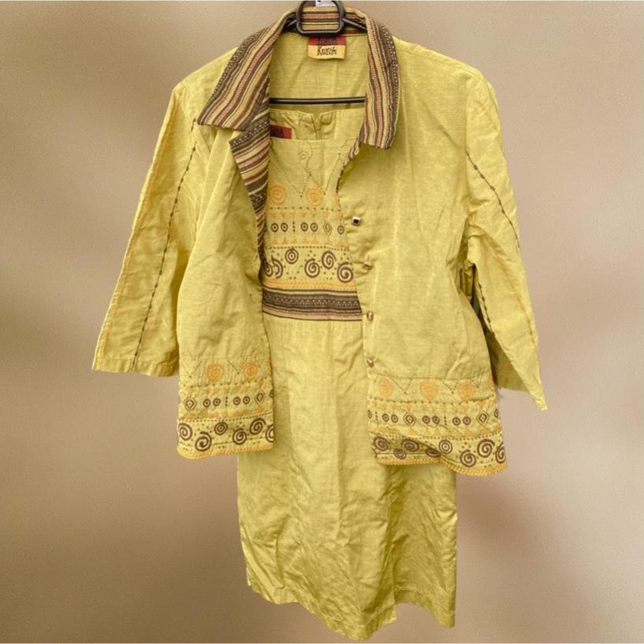 Vintage silk jacquard mini dress and shirt co-ord in... - Depop