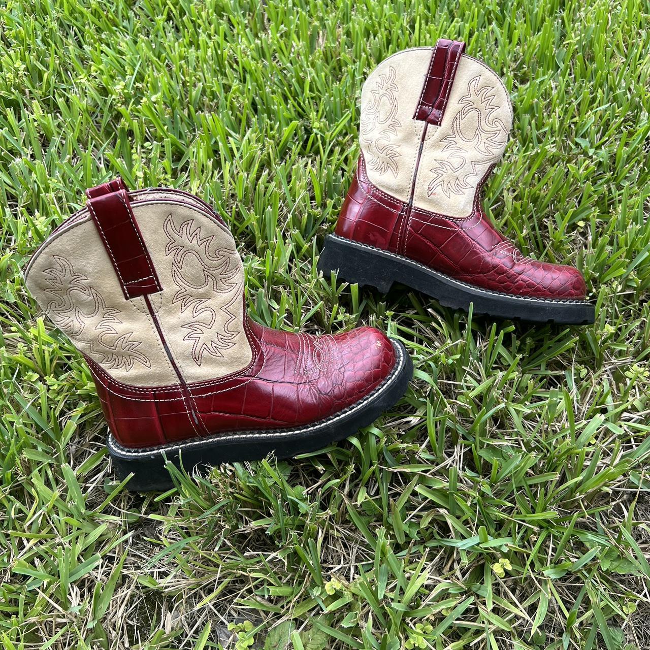 Ariat red leather boots small scuff and sole is... - Depop