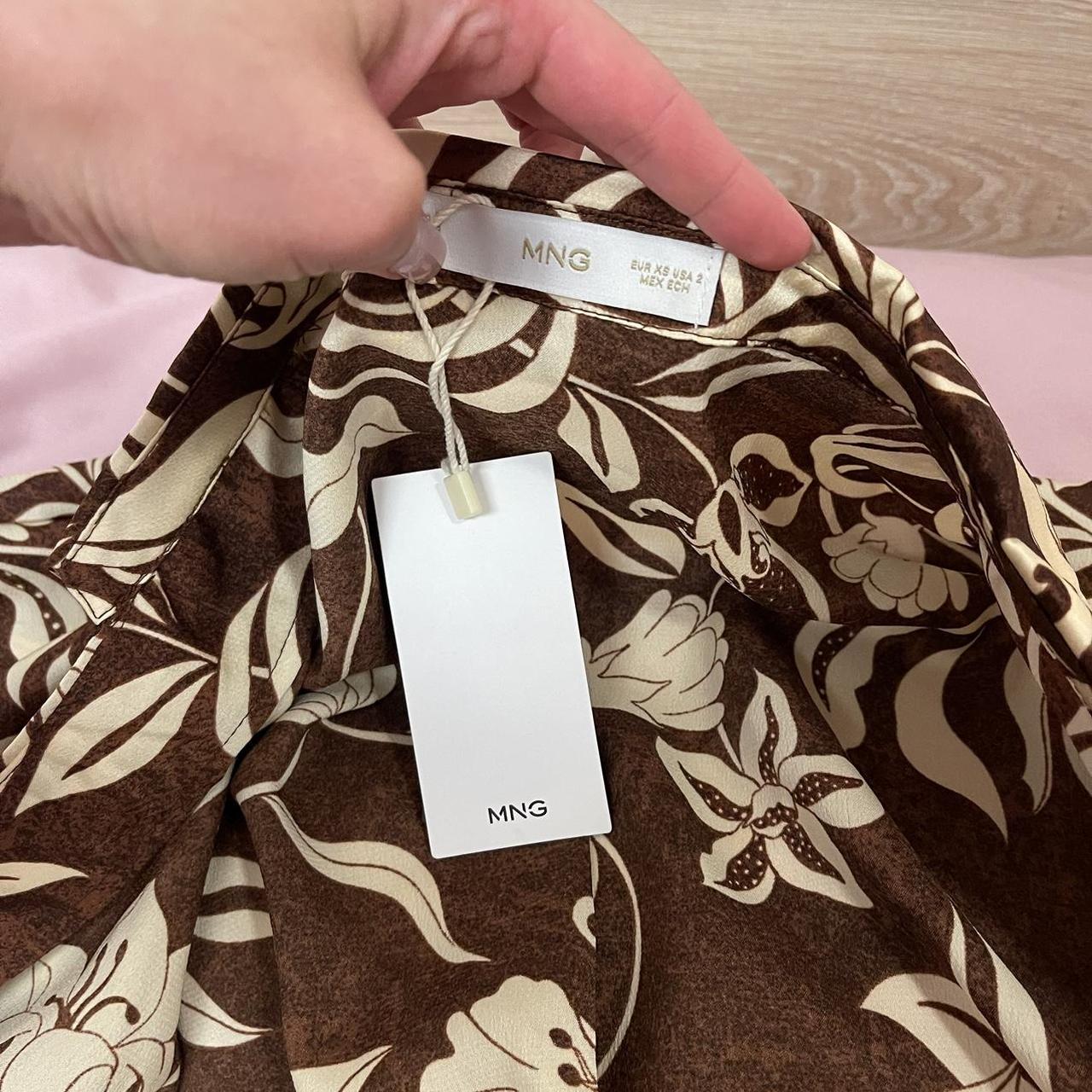 satin brown floral print wrap dress from mango - xs... - Depop