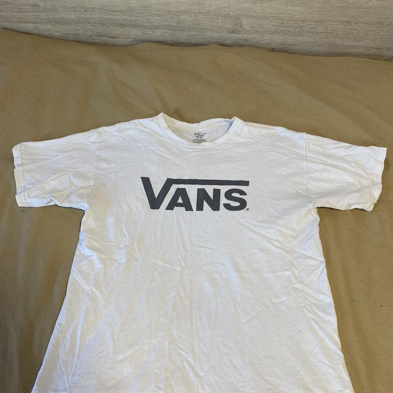 Vans White and Grey Logo T-Shirt (Medium) for Sale!... - Depop