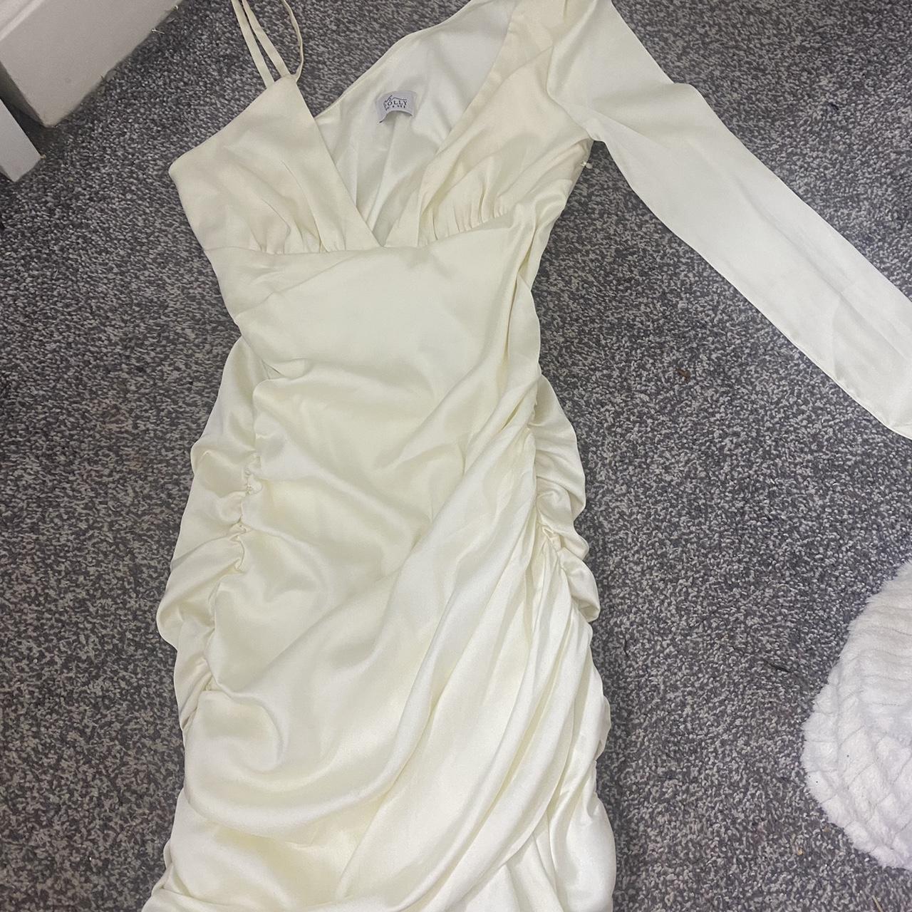 Oh Polly satin white/cream rushed one long sleeved... - Depop