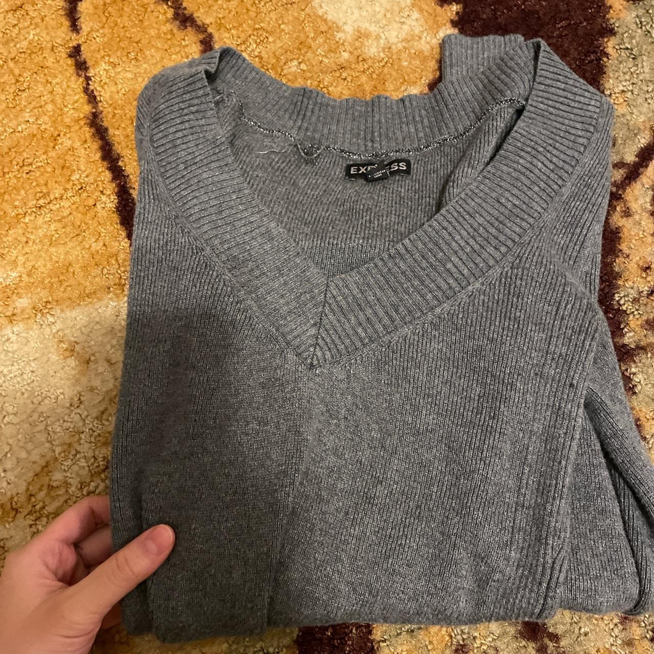 grey fitted v neck sweater super cute and... - Depop