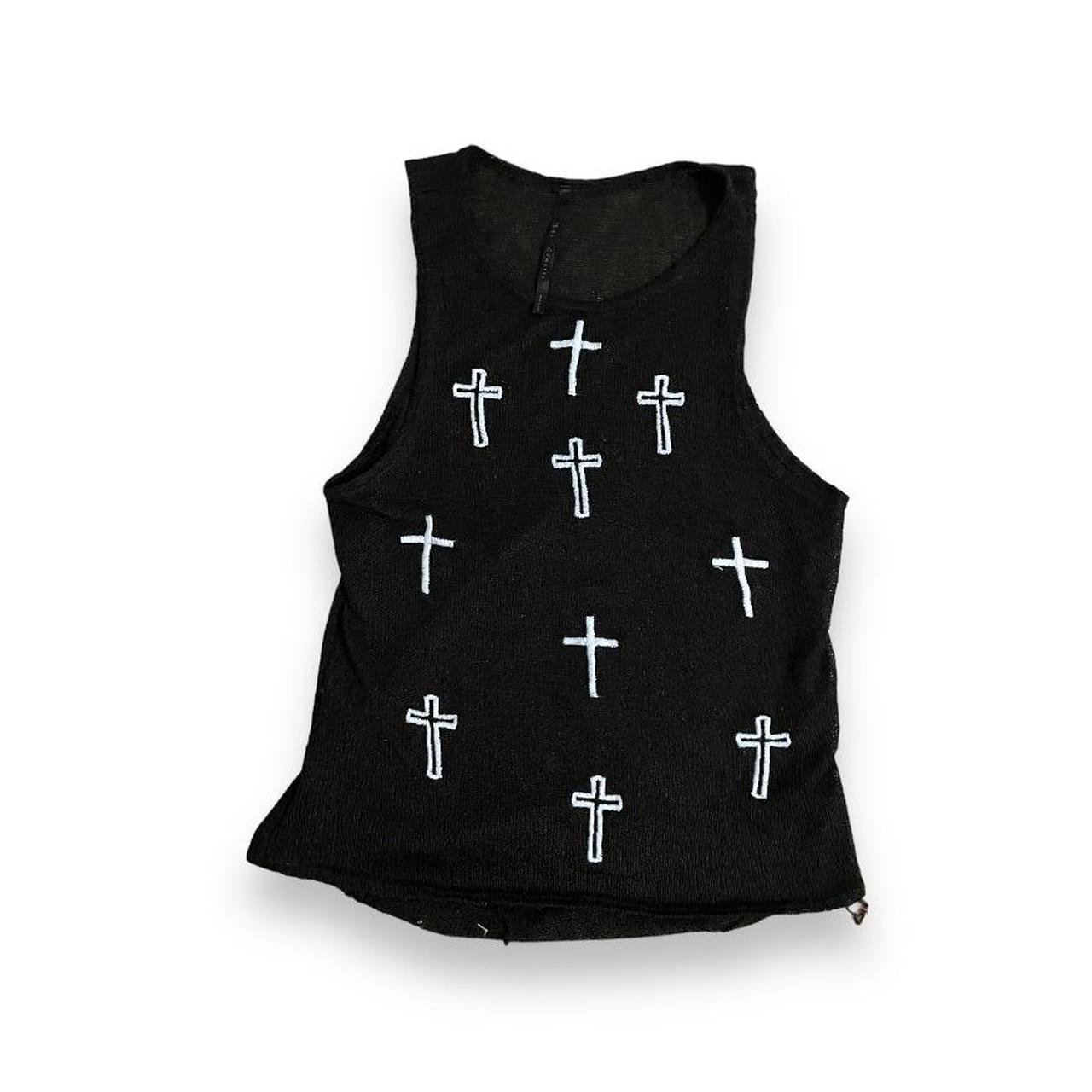 grunge emo cross mesh tank top condition: worn... - Depop