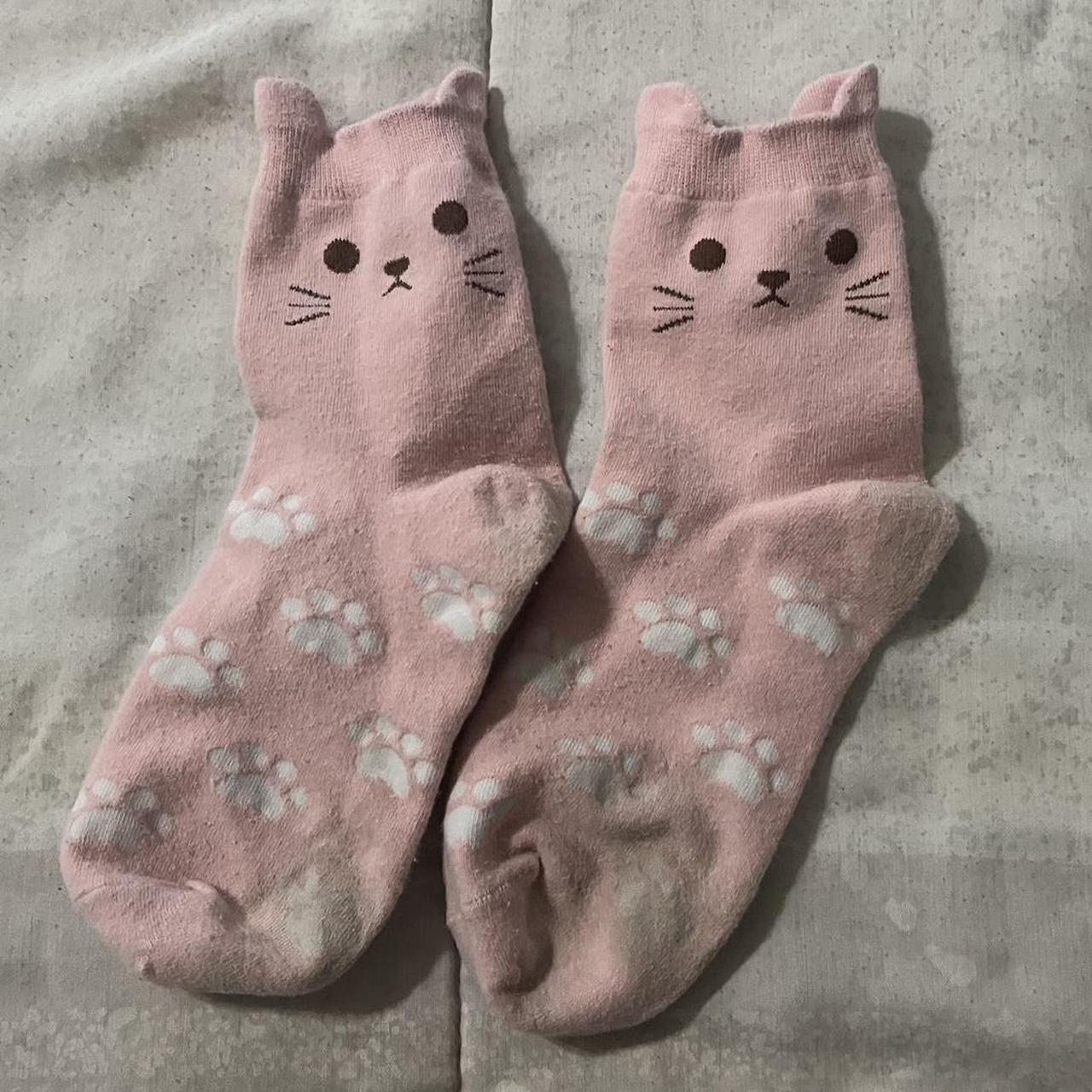 pink cat socks. unsure of brand. some general... - Depop