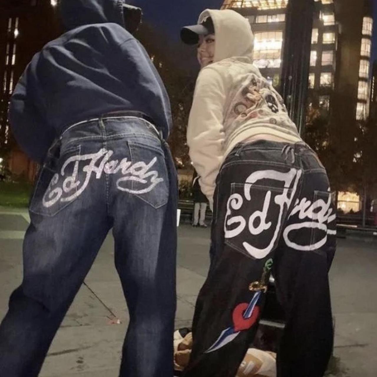 ED Hardy Reworked Jeans Available in Yellow and White - Depop