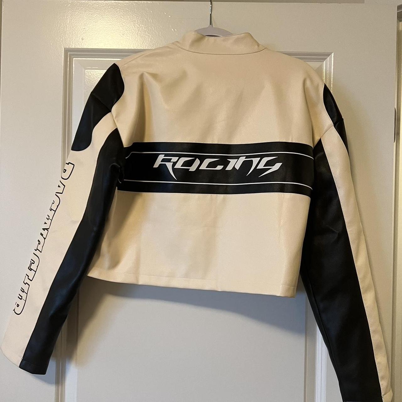 Shein faux leather racing style jacket never worn - Depop