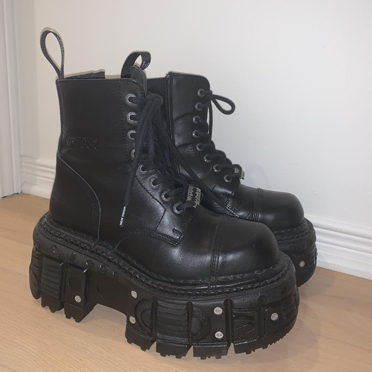 NEW ROCK ANKLE BOOT BLACK WITH LACES WORN 2x ONLY —... - Depop