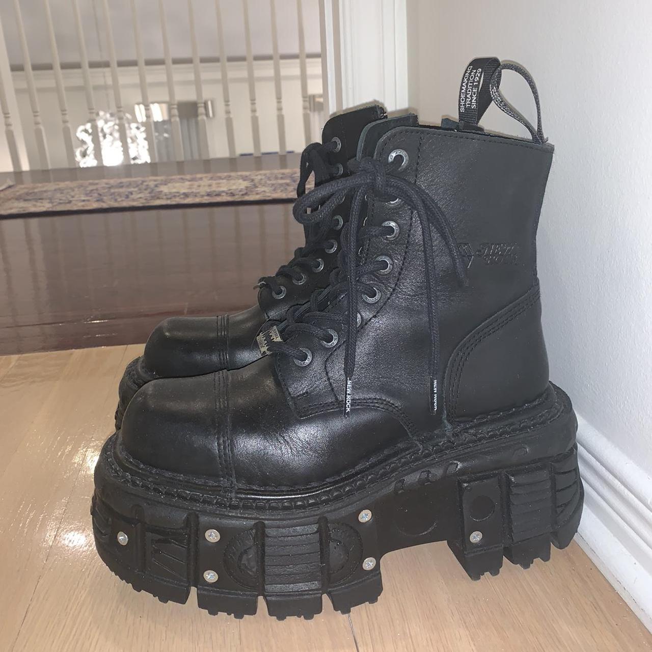 NEW ROCK ANKLE BOOT BLACK WITH LACES WORN 2x ONLY —... - Depop