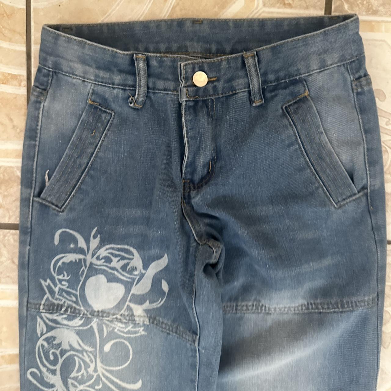 Y2K embroidered denim jeans with heart detailing... | Depop