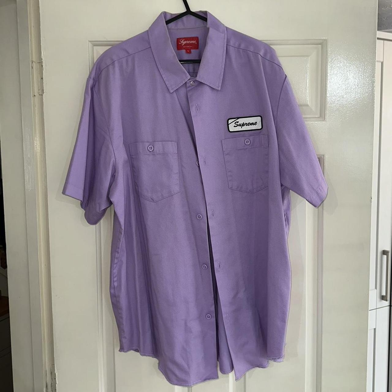 Supreme Purple Work Shirt Size: L Condition:... - Depop