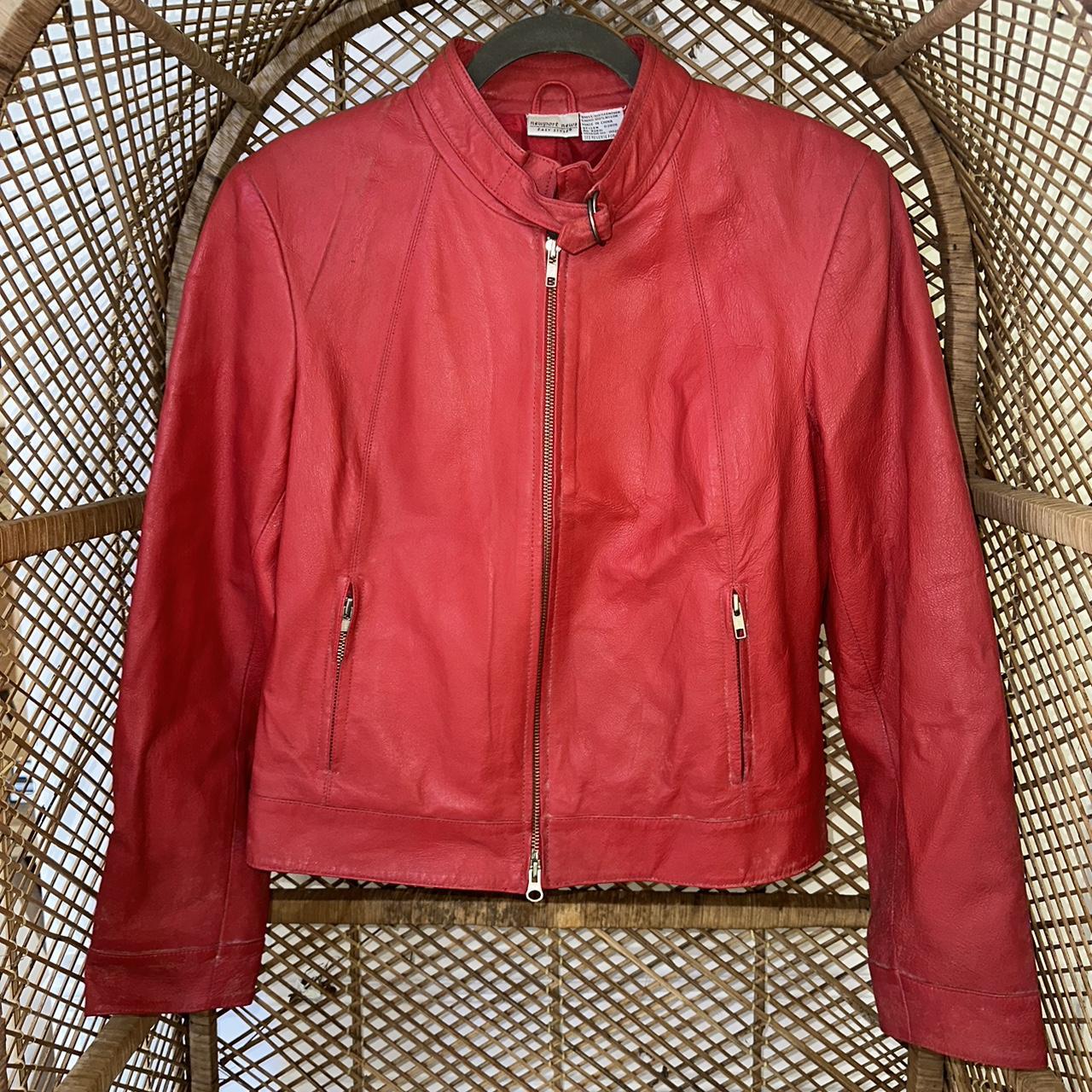Red leather zip up jacket Newport News real... - Depop