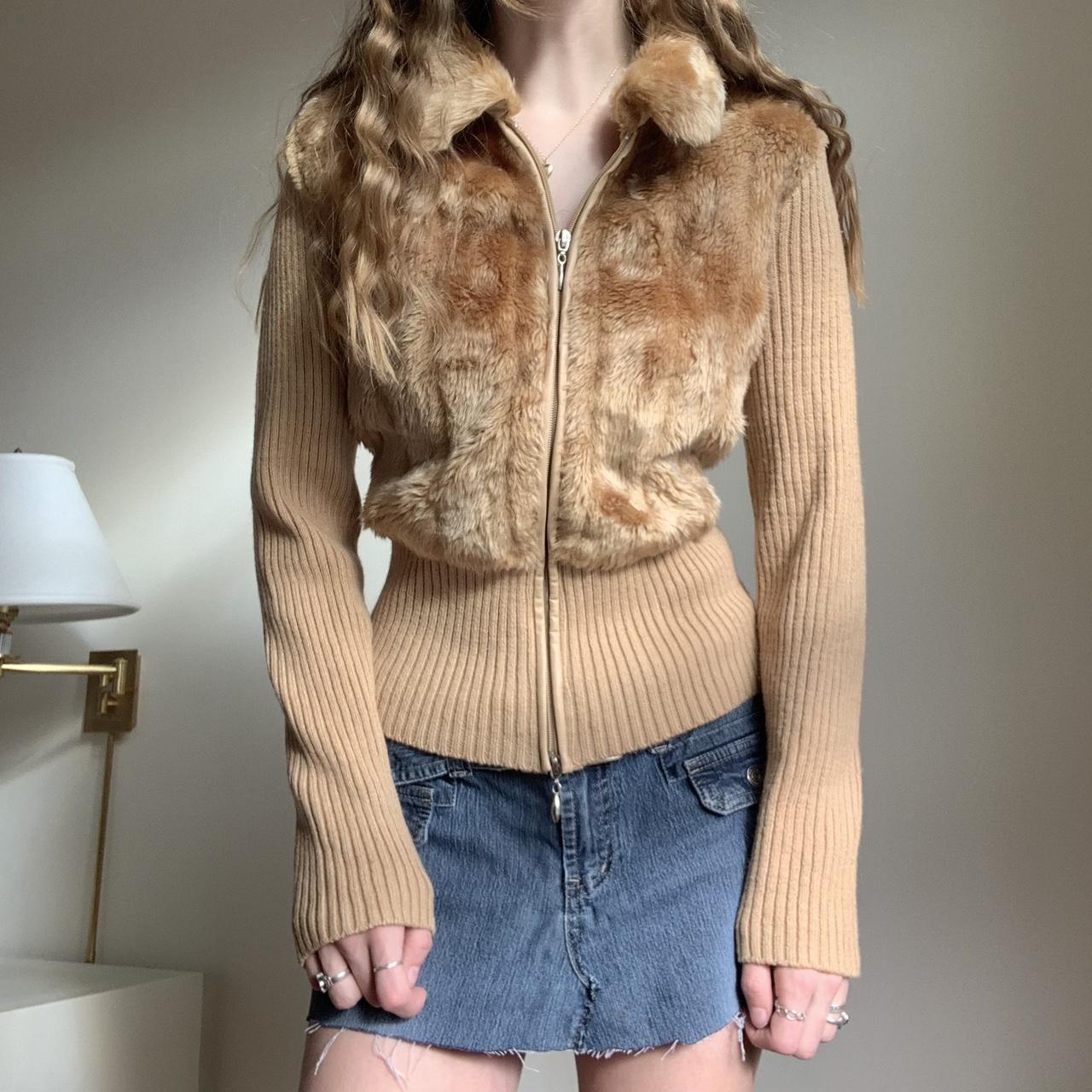 ♡y2k fur zip up♡ insane early 2000s fur cybercore... - Depop