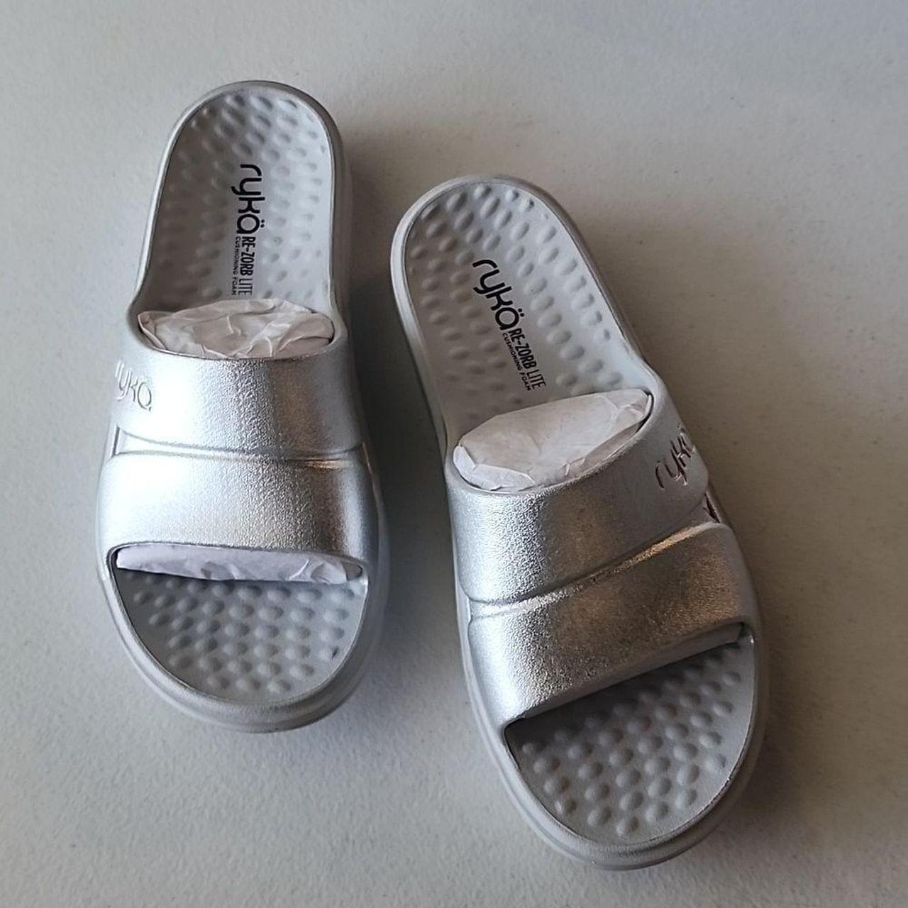 Nearly New Ryka Silver Restore Slide Sandal, Size ... - Depop