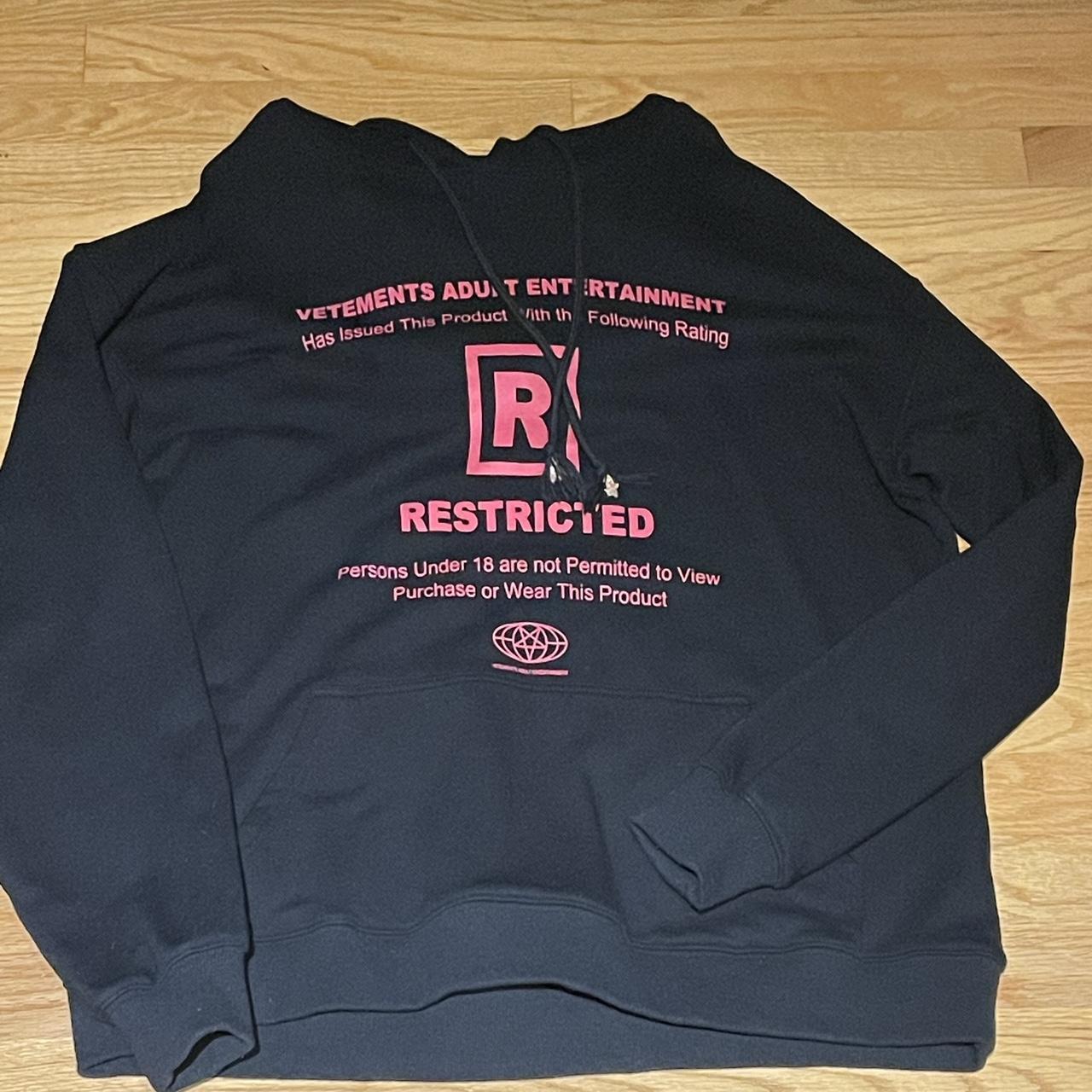 Vetements Men's Black and Red Hoodie | Depop