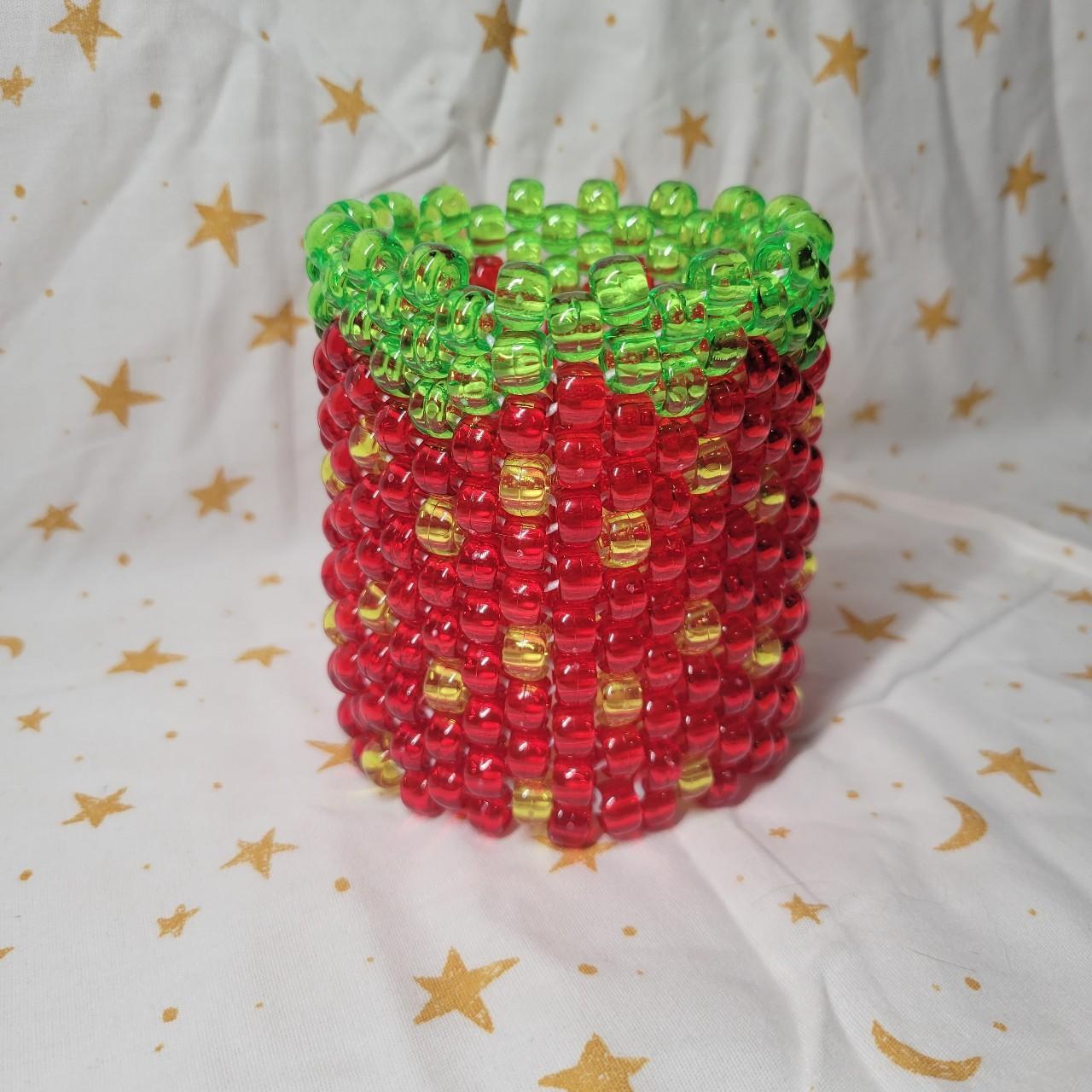 transparent strawberry multi stitch cuff! made with... - Depop