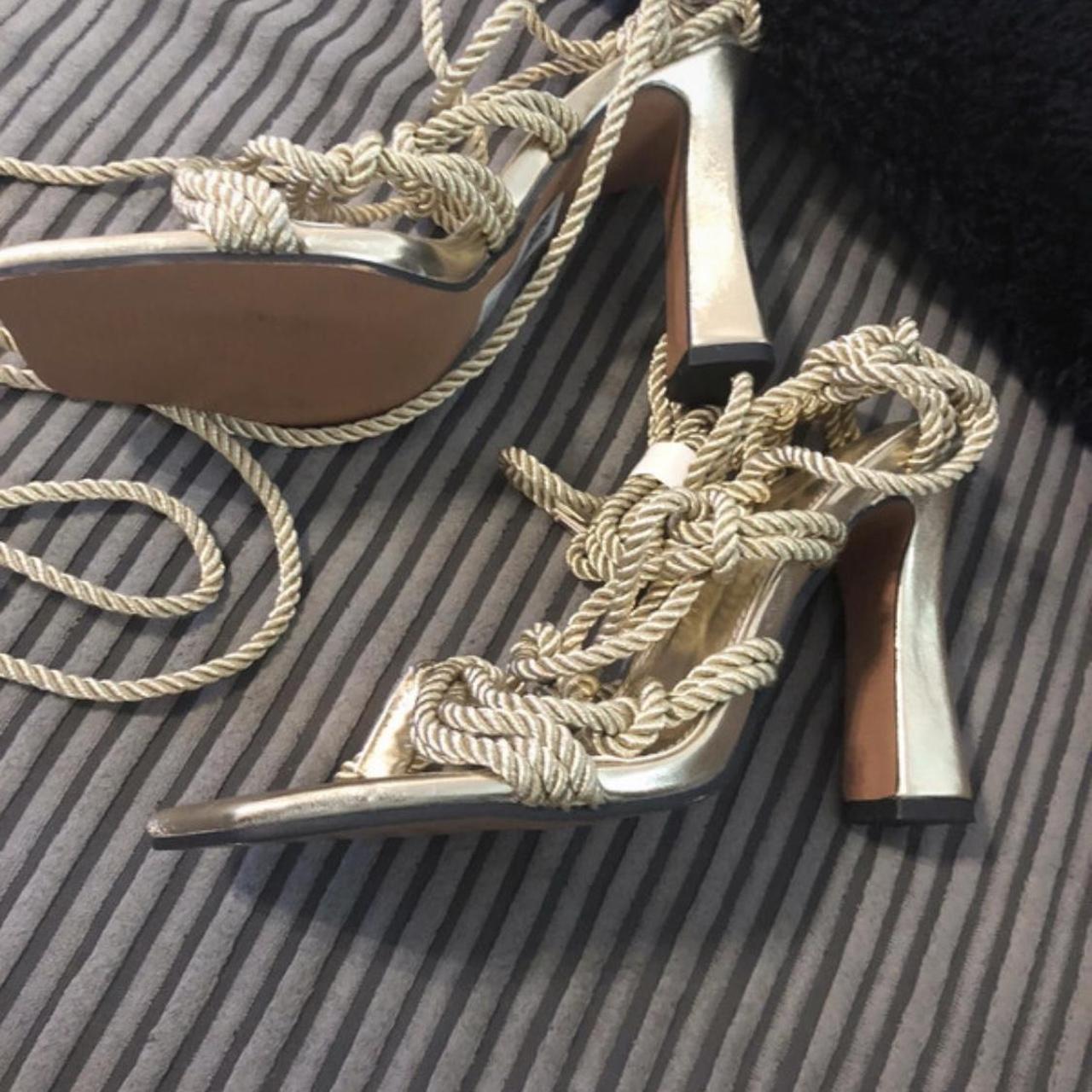 ASOS gold rope tie ankle sandals, size 6, brand new... - Depop