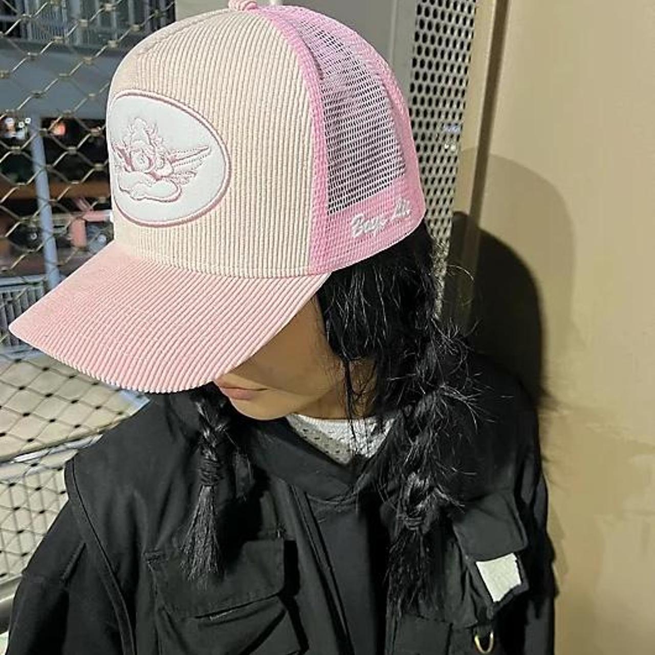 bubble gum & light pink corduroy boys lie hat -... - Depop