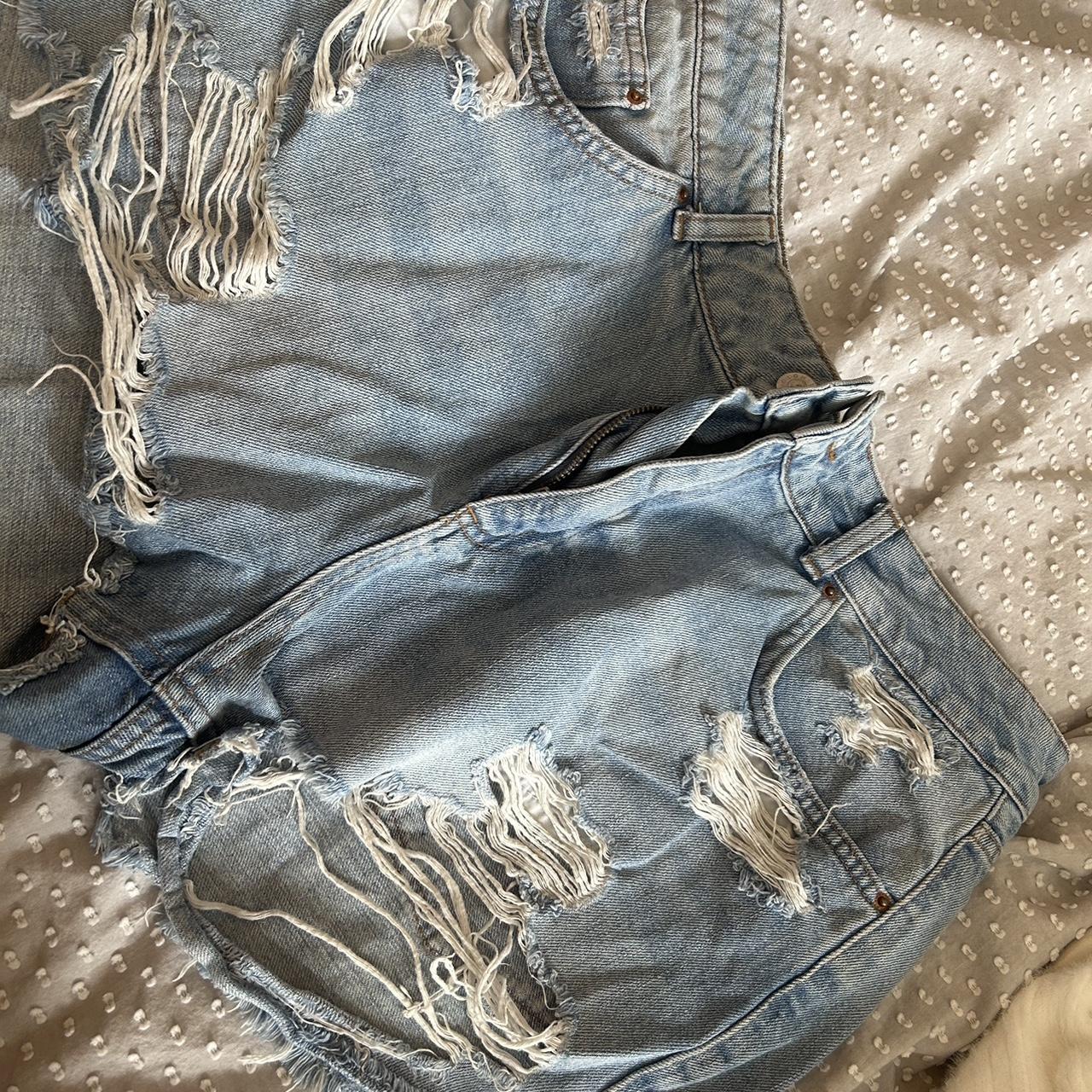 Top shop Jean shorts with ripped detail Size 16 MOM... - Depop