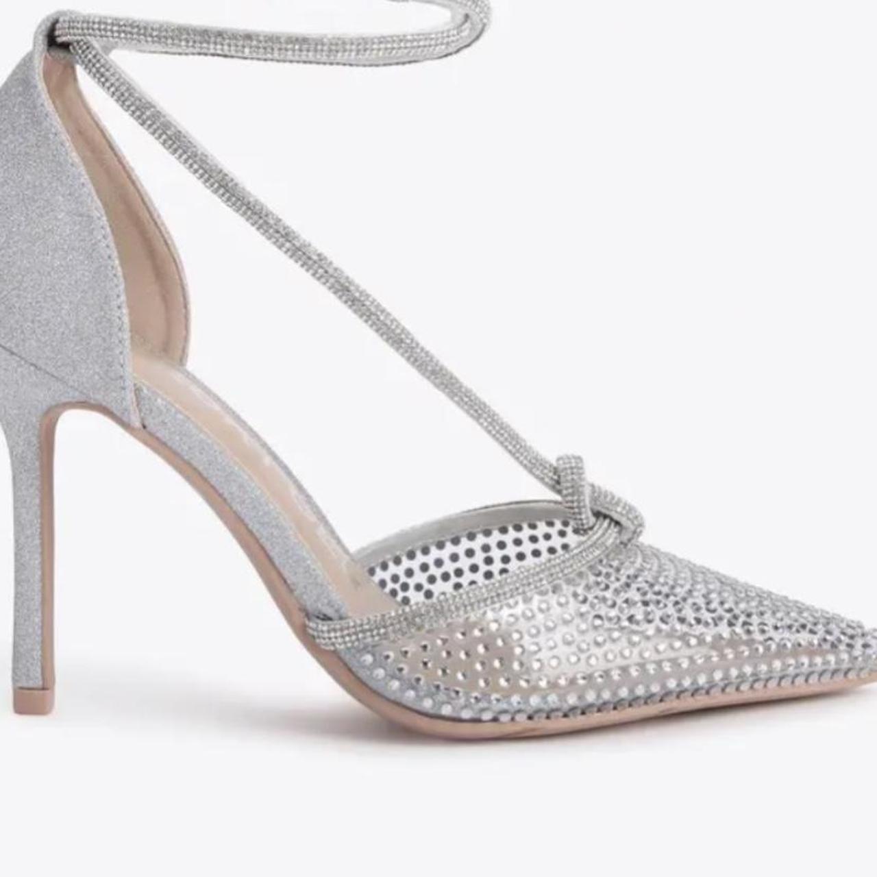 KURT GEIGER ADDISON VEGAN WOMAN HEEL SILVER SATIN... - Depop