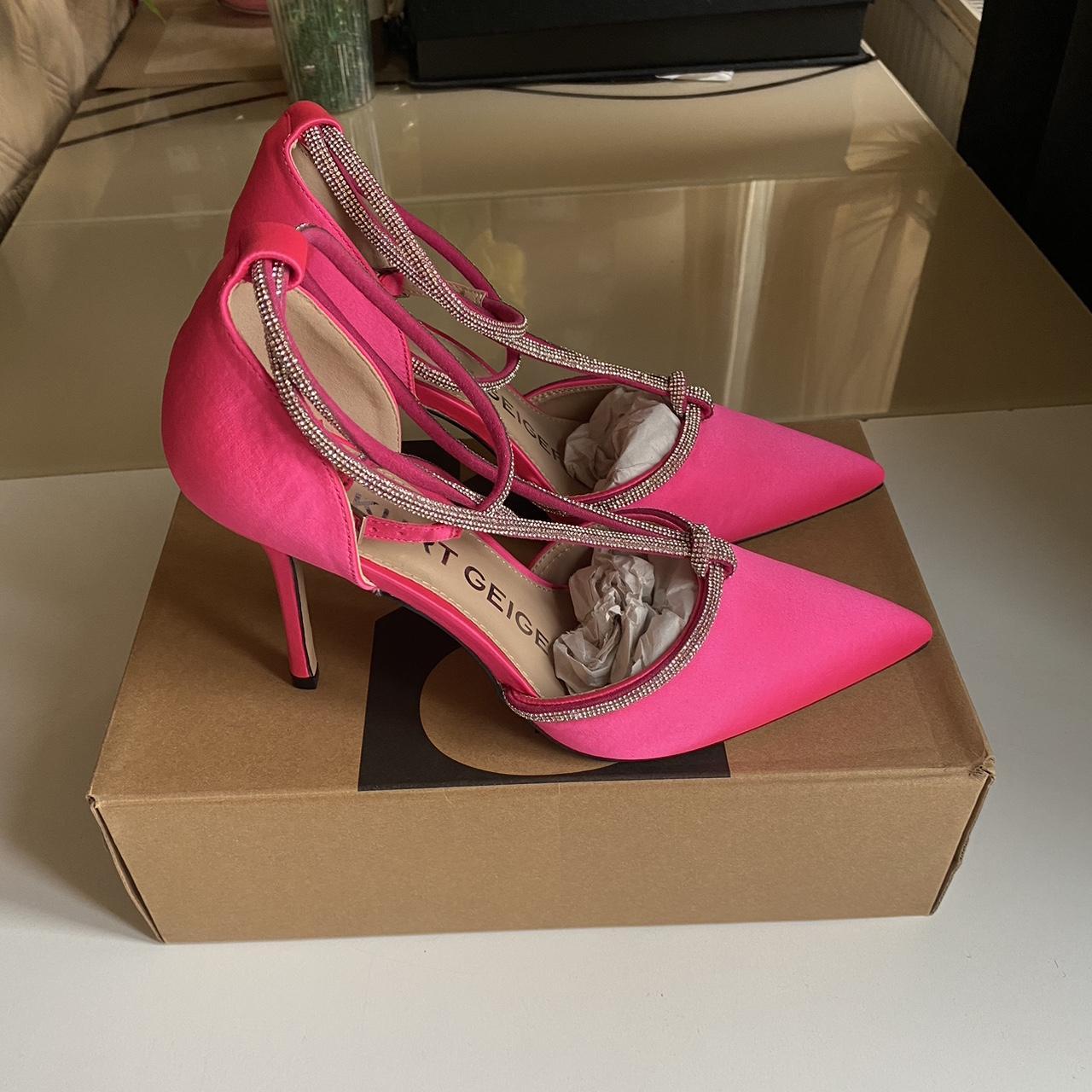 KURT GEIGER ADDISON VEGAN WOMEN HEEL FUSHIA SATIN... - Depop