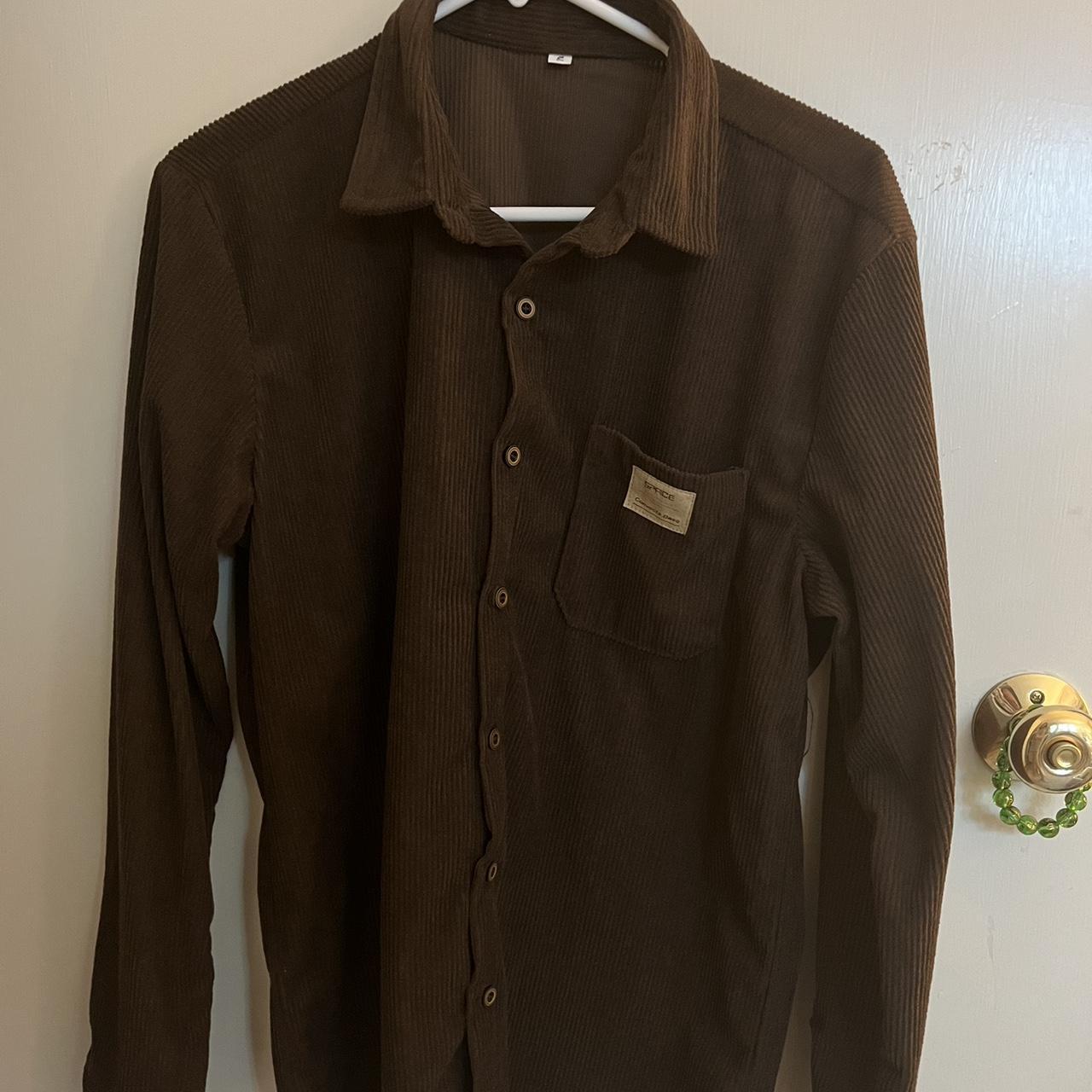 brown button up long sleeve shirt size: men’s... - Depop