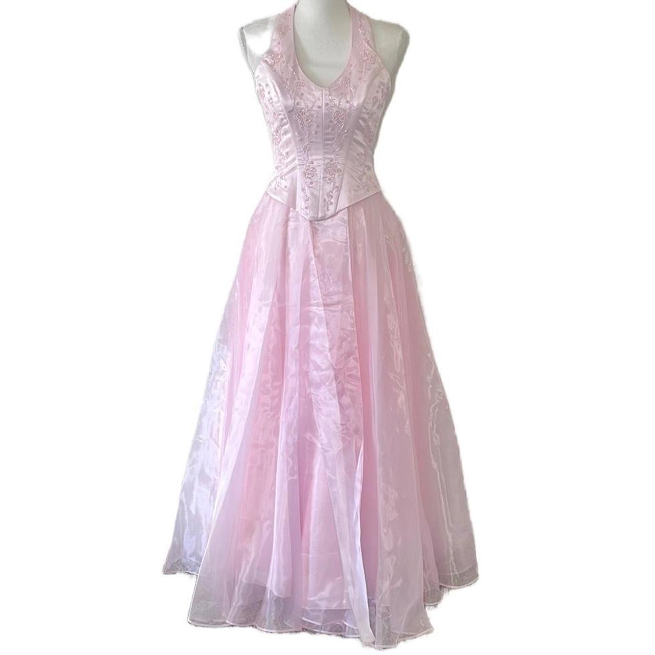 Vintage Beaded Prom Dress Baby pink fairy Princess... - Depop