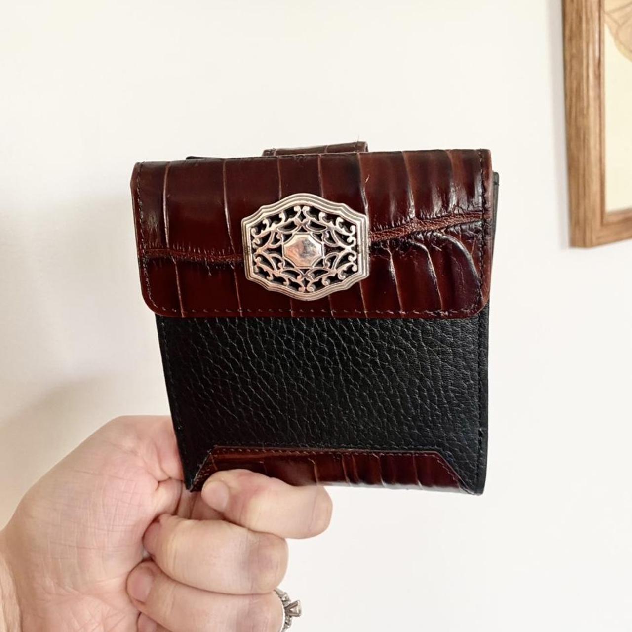 Brighton Wallet black pebble grain brown crocodile... - Depop