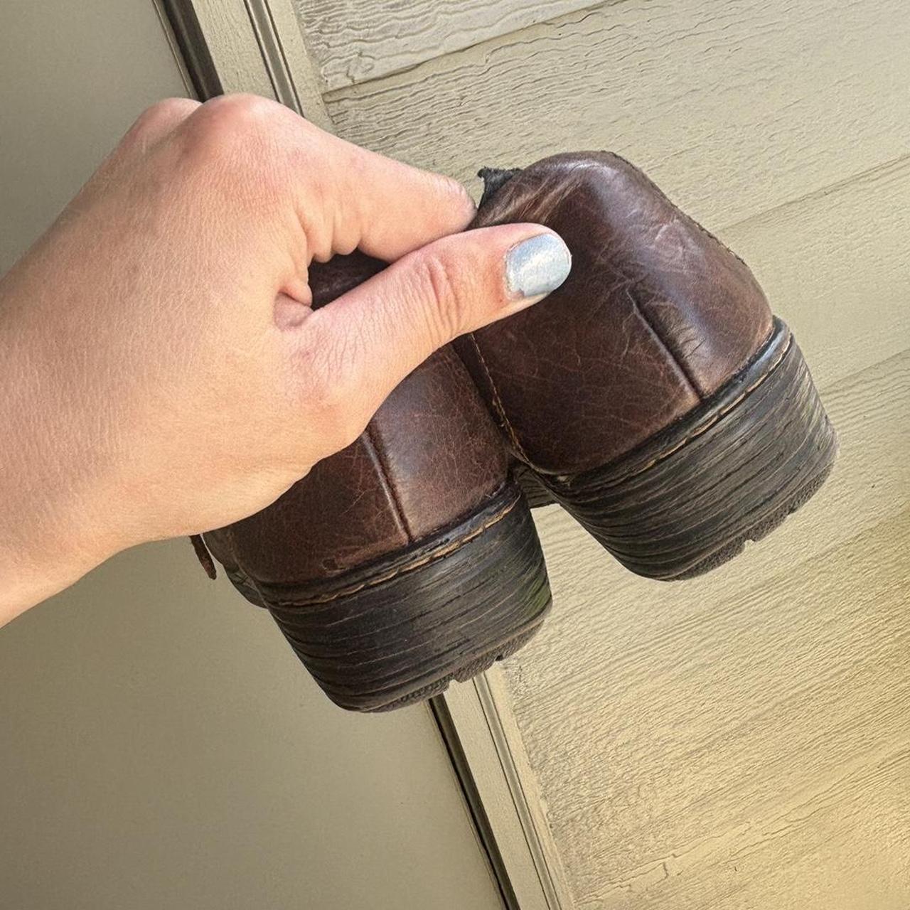 Vintage BOC 90s brown leather platform buckle clogs... - Depop