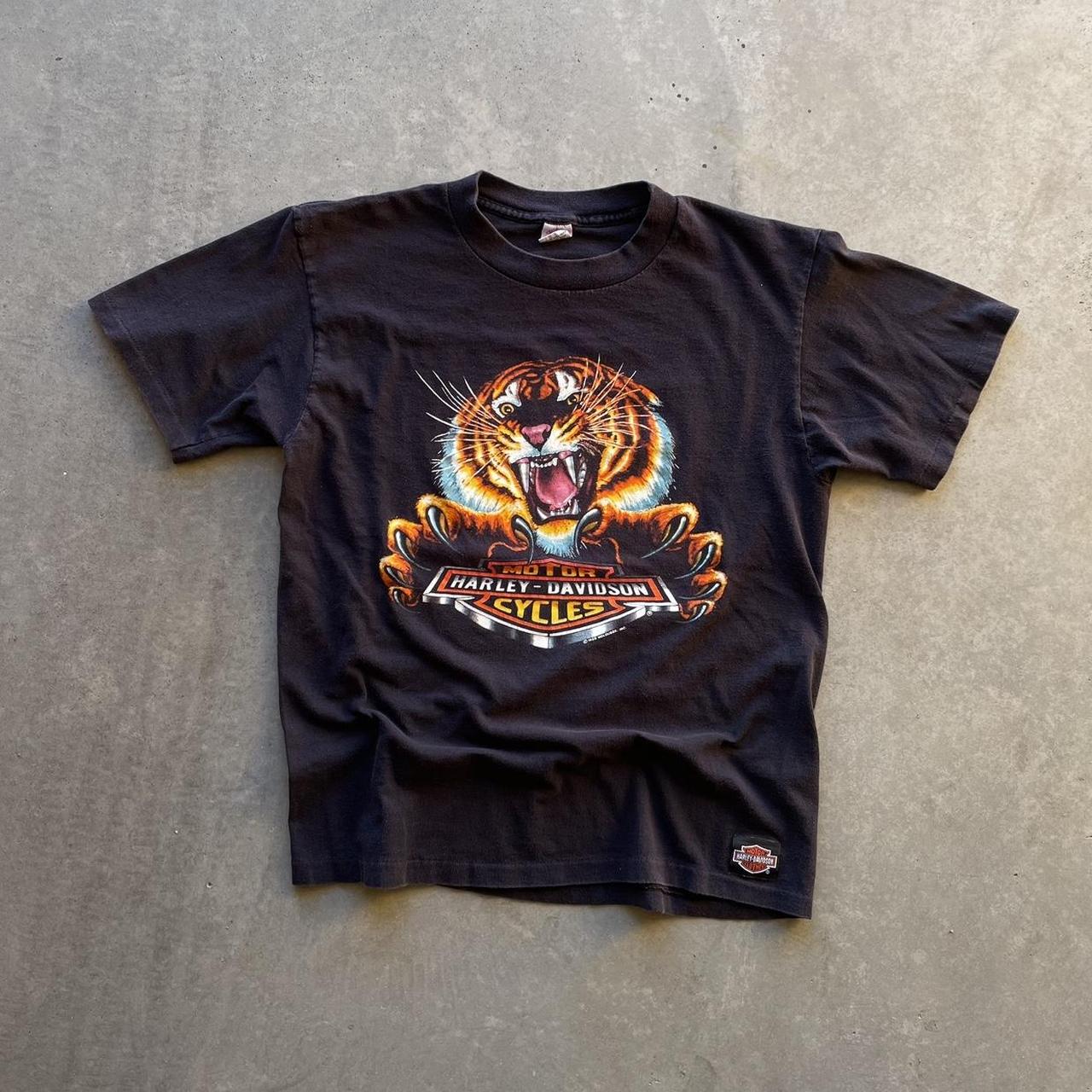 Vintage 80s Harley Davidson Tiger T-Shirt - Depop