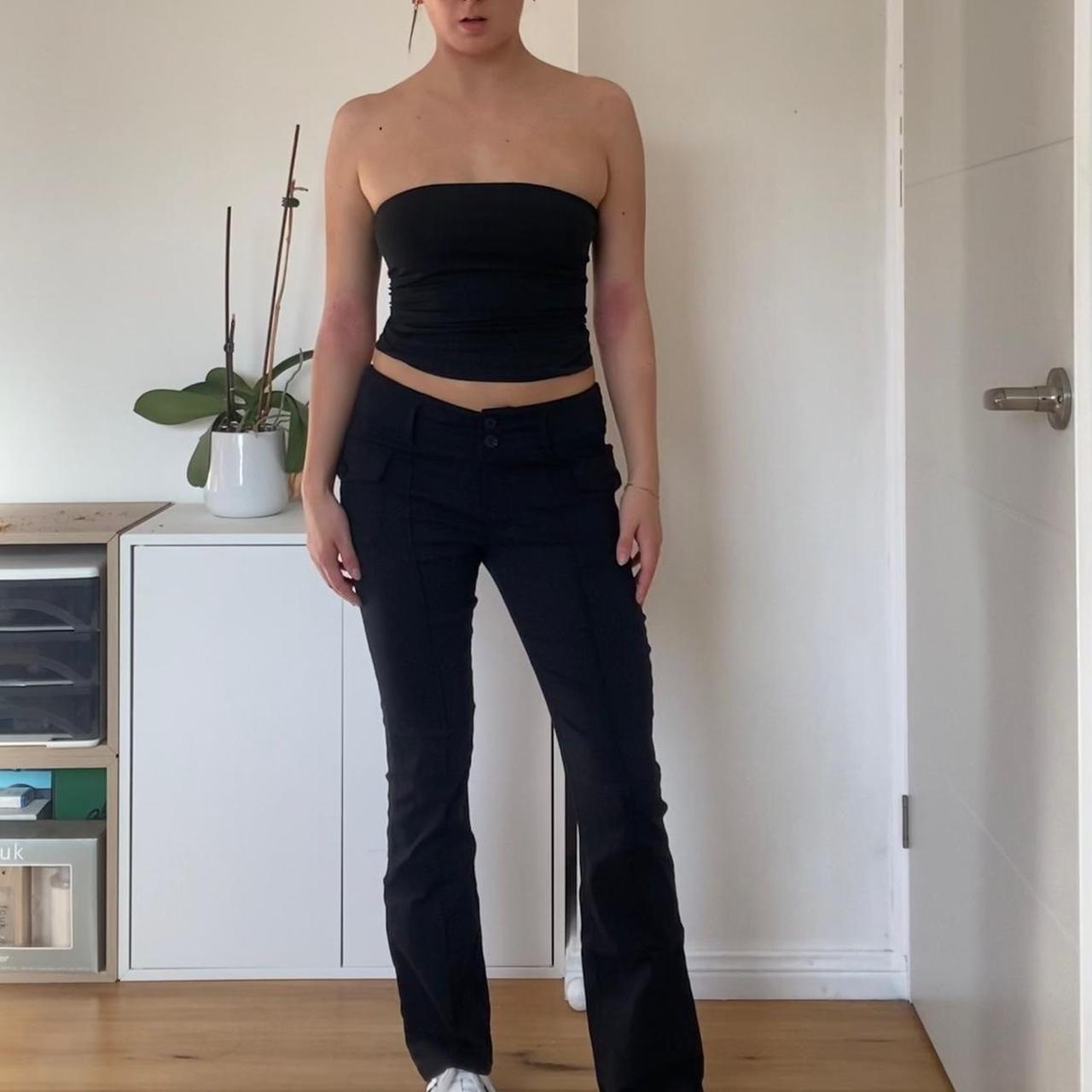 Low rise black cargo style flare pants. Super... - Depop