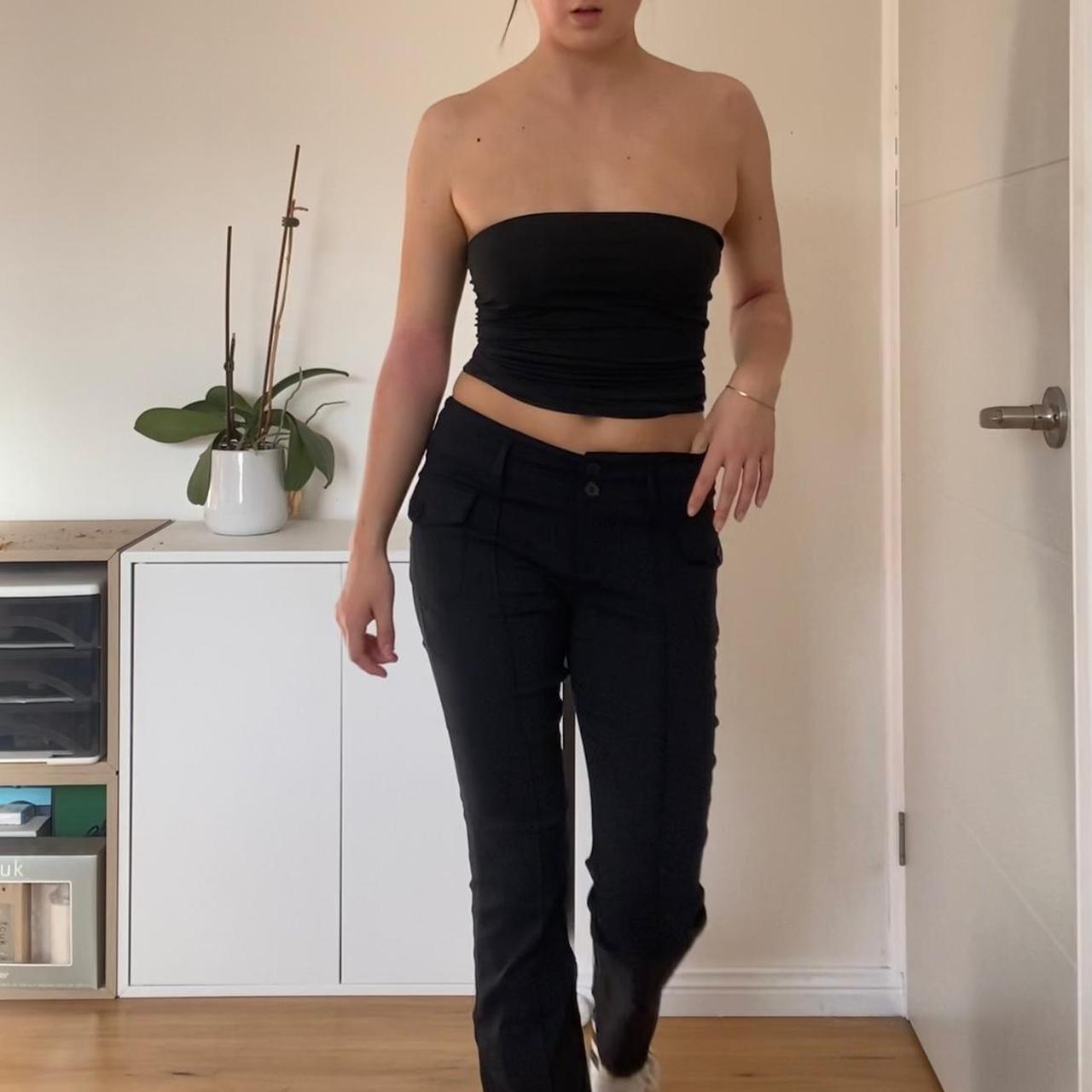 Low rise black cargo style flare pants. Super... - Depop