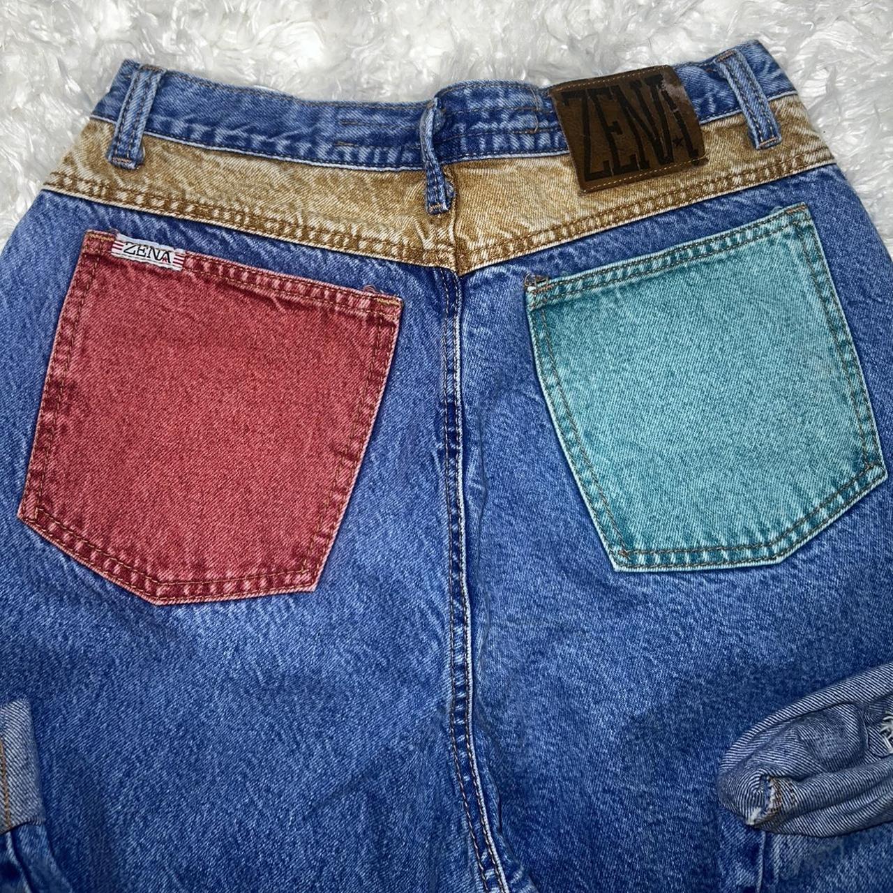 Vintage 80’s ZENA color block jeans pink &... - Depop