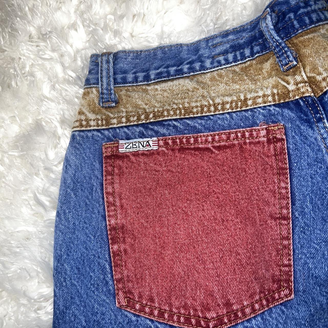 Vintage 80’s ZENA color block jeans pink &... - Depop