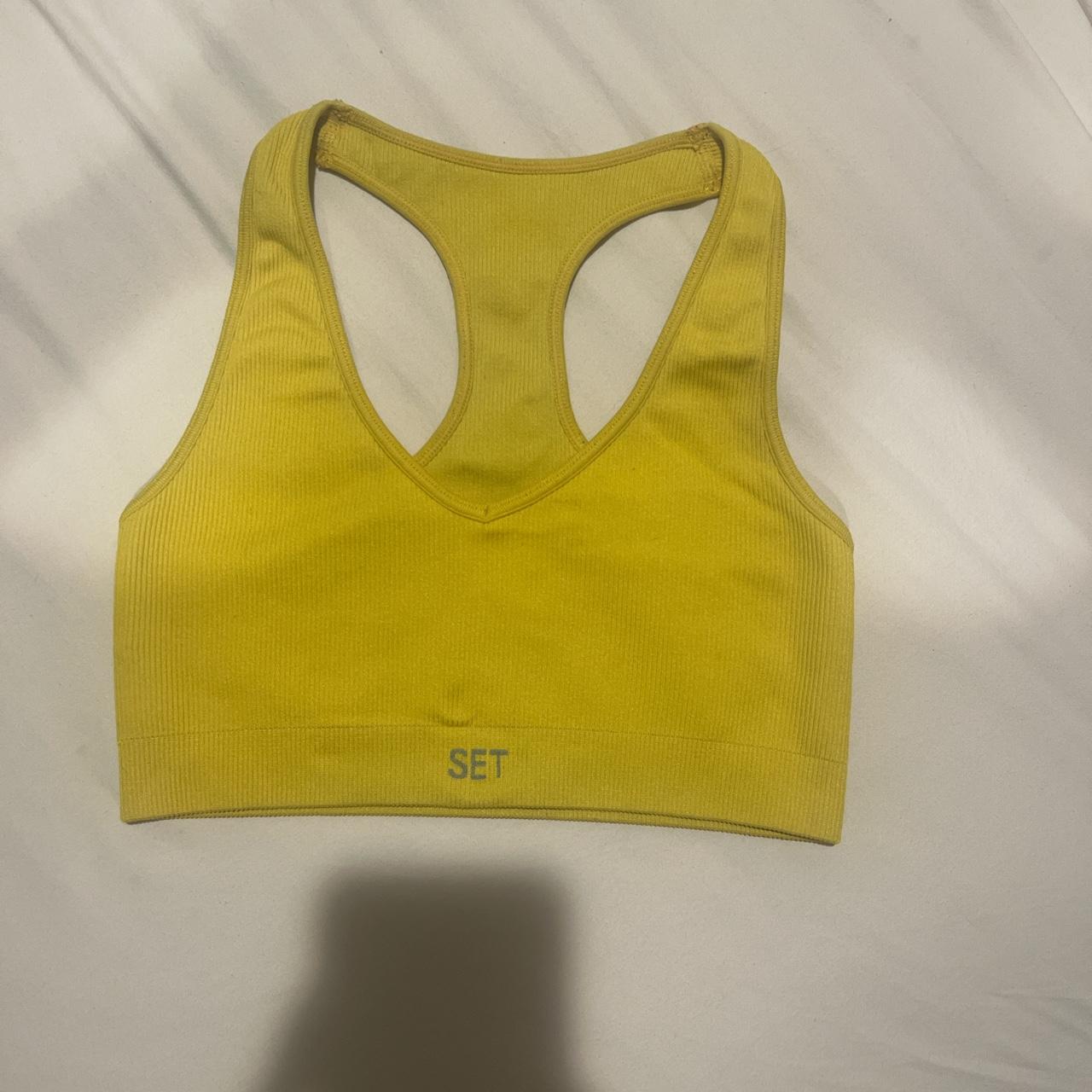 Yellow set active razor back sports bra. Women size... - Depop