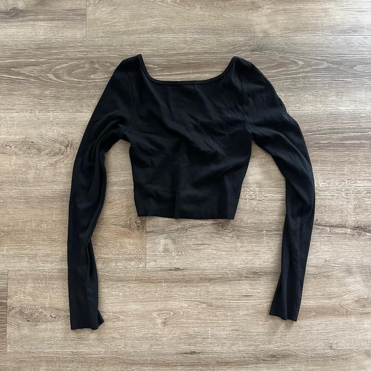 The Kript black button up long sleeve cropped top.... | Depop
