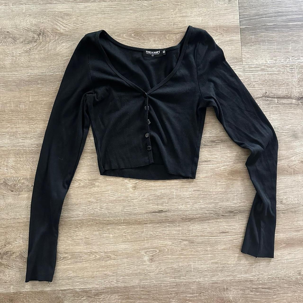 The Kript black button up long sleeve cropped top.... | Depop