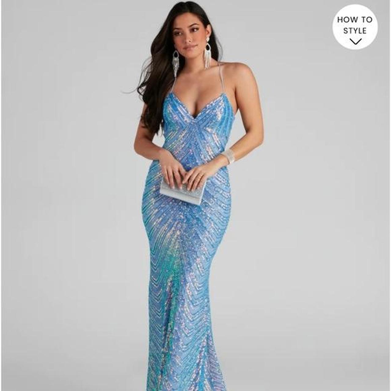 Windsor Light Blue Mermaid Bedazzled Prom... | Depop