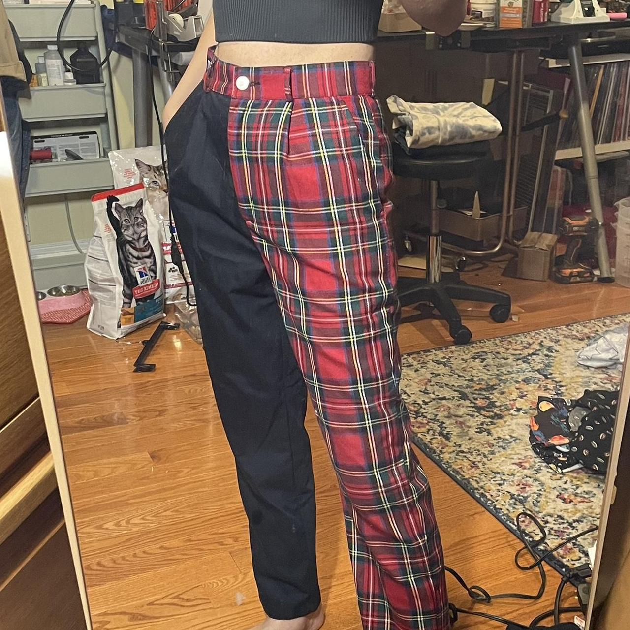 love too true red tartan/plaid split pants, only... - Depop