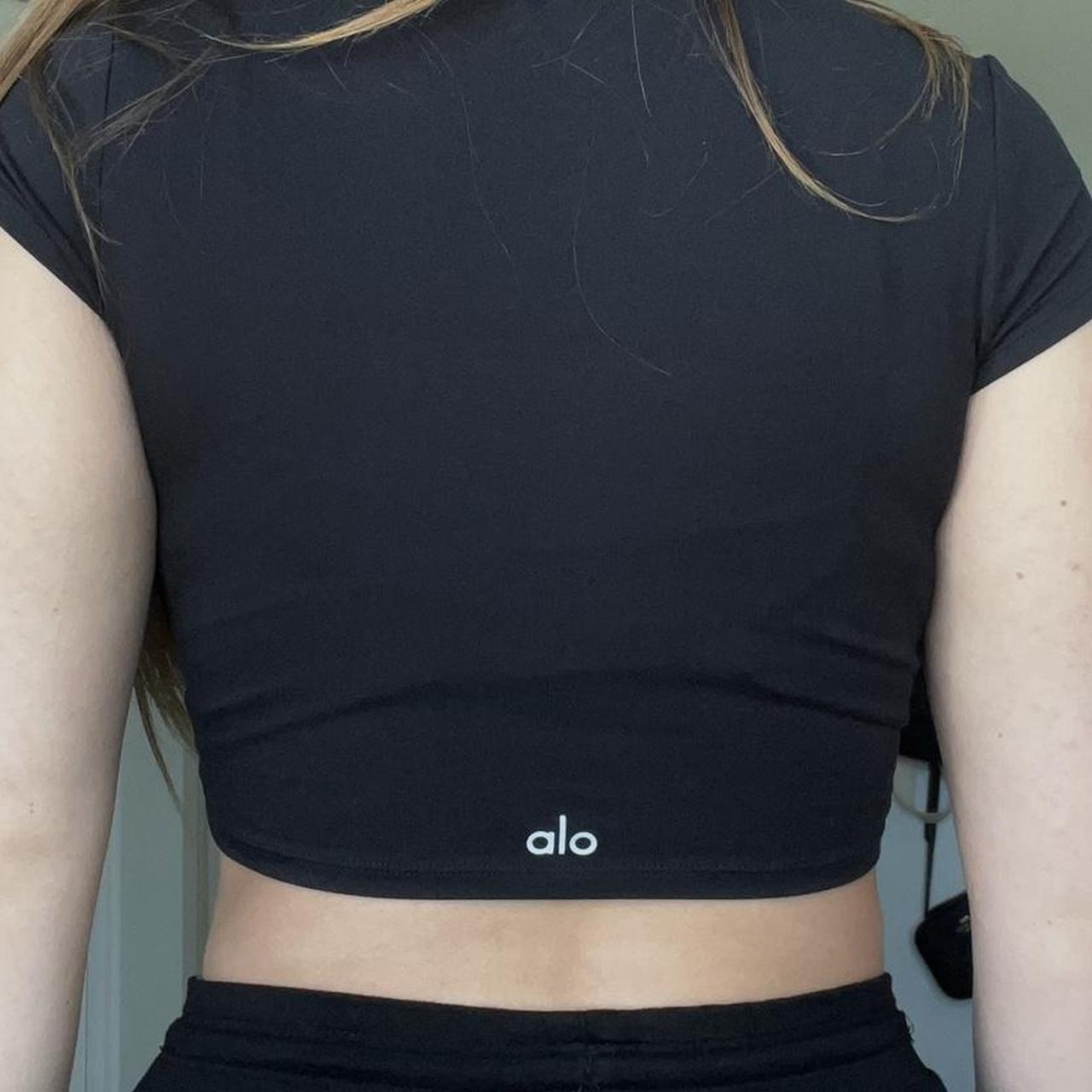 Black also crop top No size tag #alo #croptop... - Depop