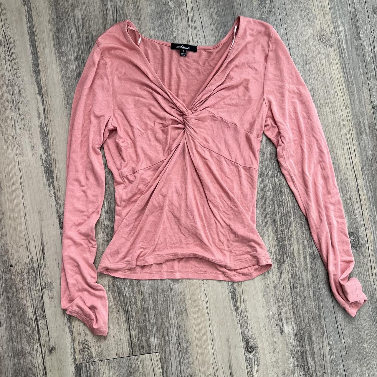 Pink v neck long sleeve shirt | top Size - M... - Depop